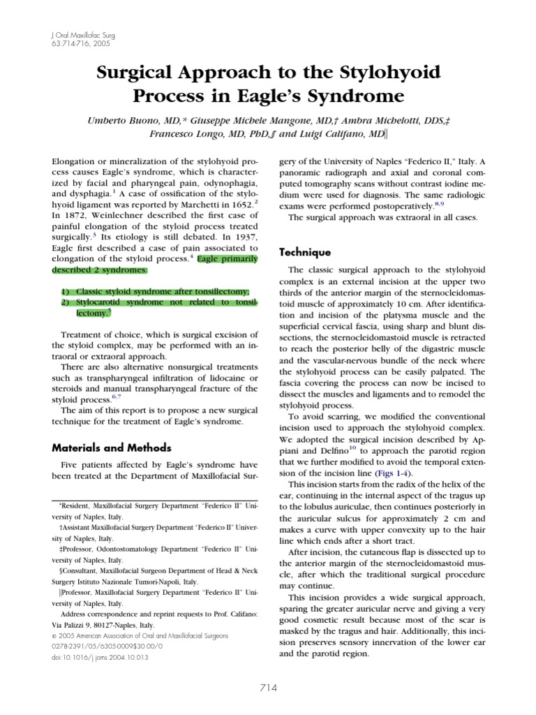 Surgical Approach To The Stylohyoid Process in Eagle's Syndrome | PDF ...
