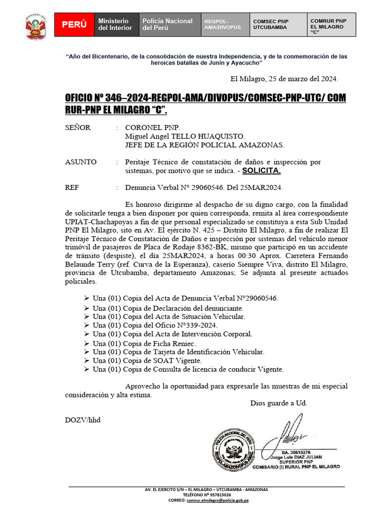 Oficio Peritaje Upiat - Región P. | PDF | Gobierno | Perú