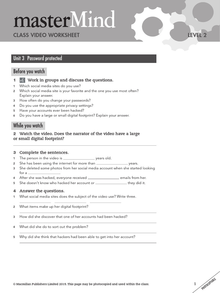 Mastermind 2 Unit 3 Class Video Worksheet | PDF | Popular Culture ...