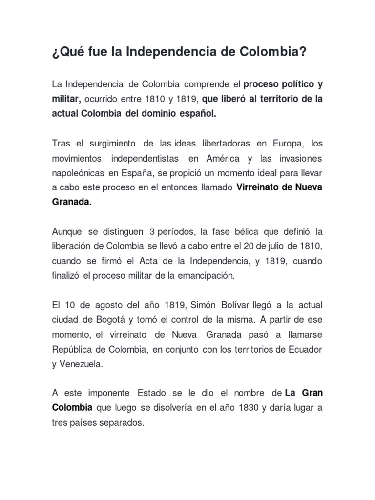 LECTURA INDEPENDENCIA DE COLOMBIA | PDF | Colombia | España