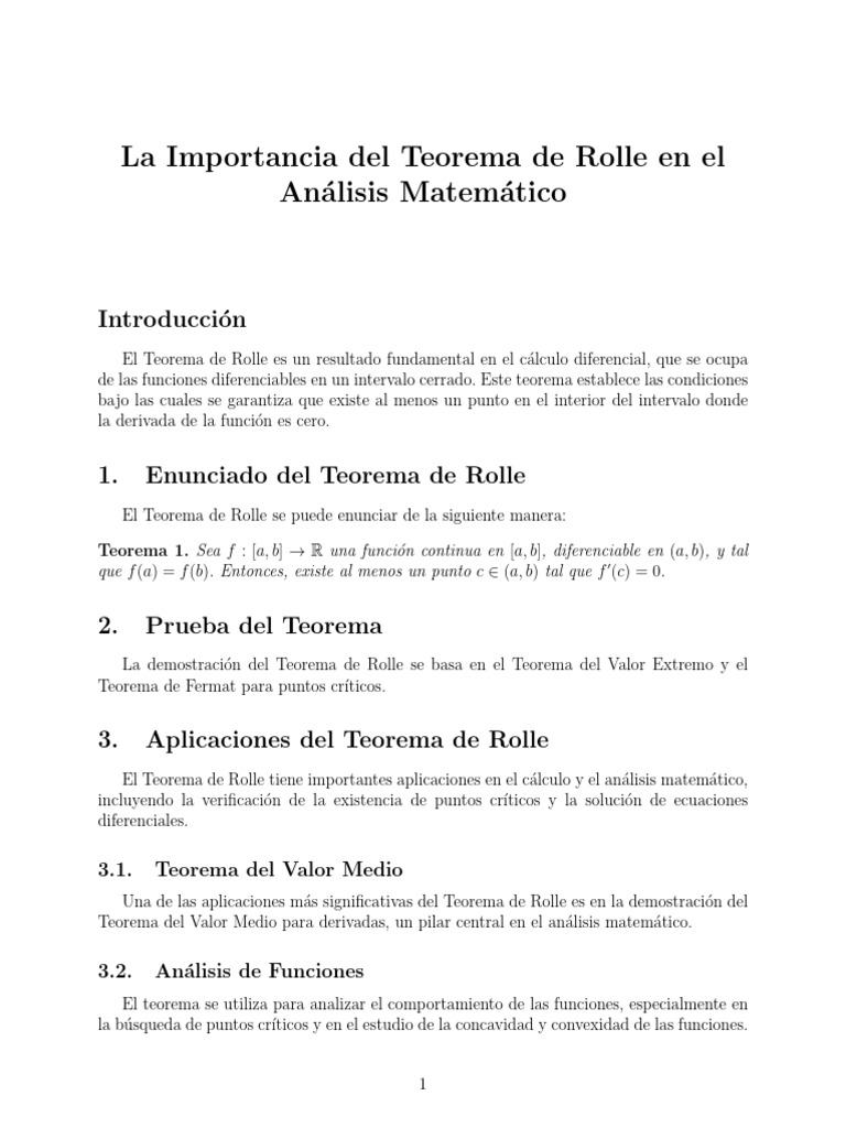 Teorema de Rolle en Análisis Matemático | PDF | Métodos y materiales de ...