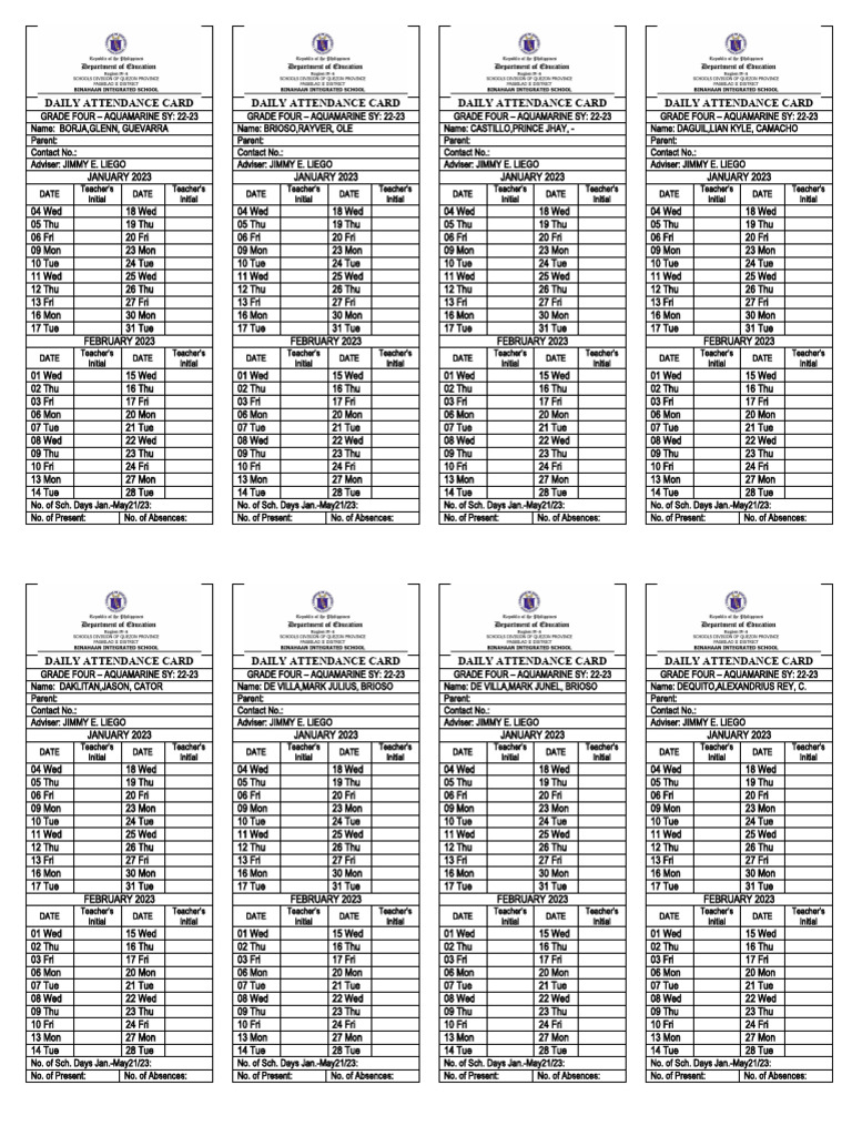 DAILY ATTENDANCE CARD | PDF