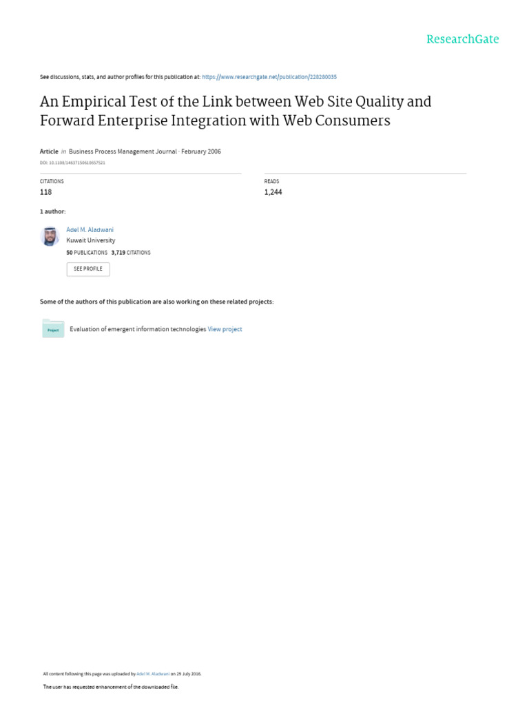 An Empirical Test of The Link Between Web Site Quality and Forward ...