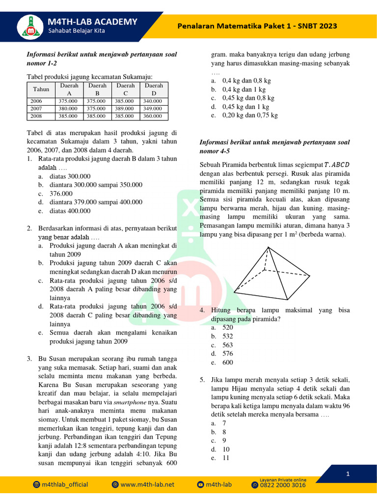 SNBT 2023 - PM Paket 1 (Www.m4th-Lab - Net) | PDF