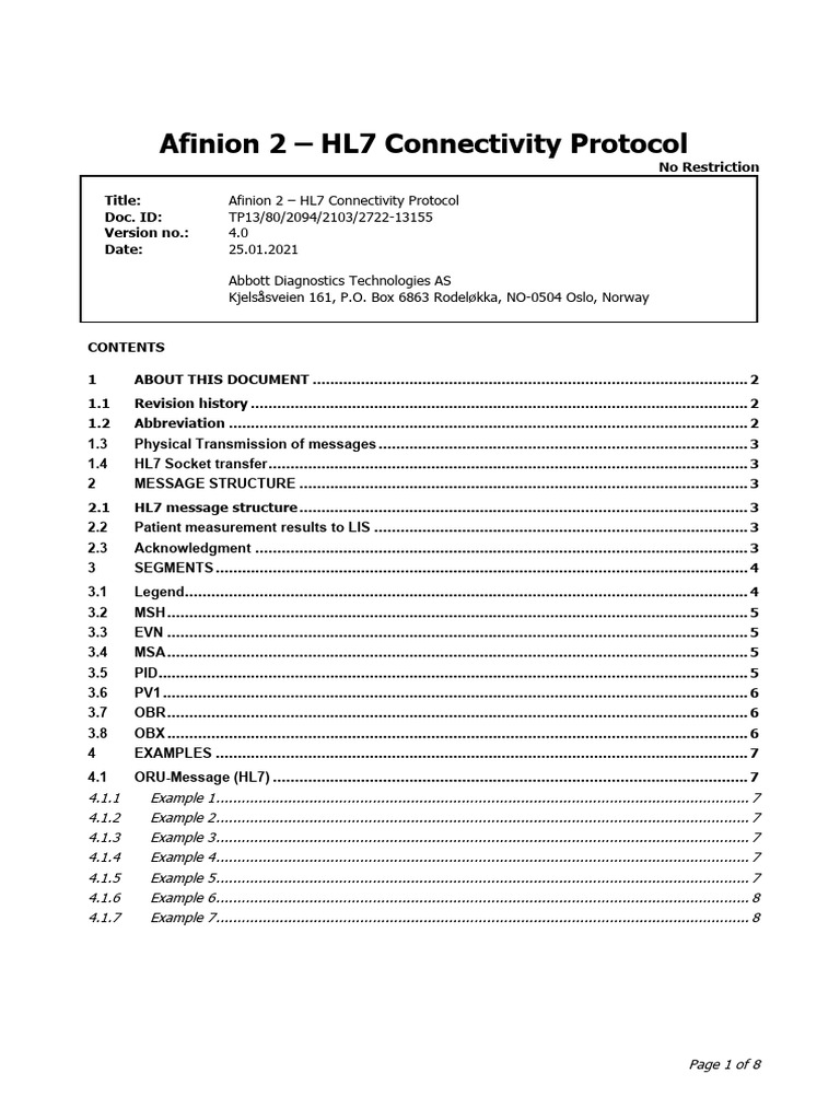 v03 Afinion 2 - HL7 Connectivity Protocol | PDF | Computer Standards | Computer Science