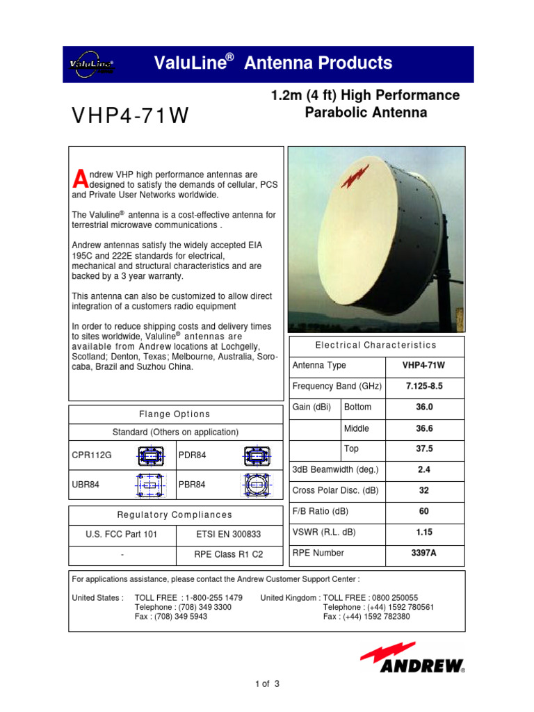 Antenna VHP4-71W | PDF | Antenna (Radio) | Telecommunications Engineering