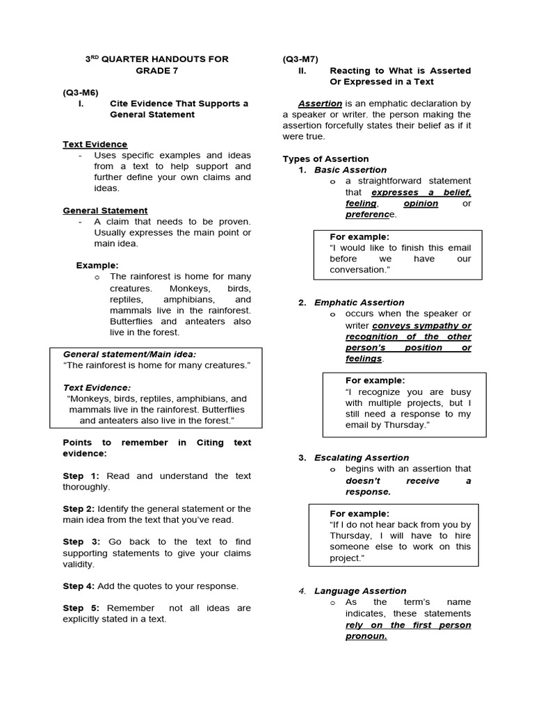 Grade 7 Handouts | Download Free PDF | Cognition | Human Communication