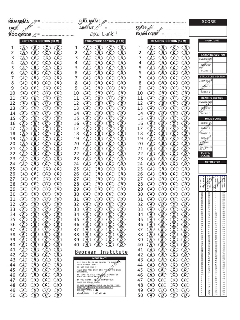 Exam Answer Sheet Instructions | PDF | Standardized Tests