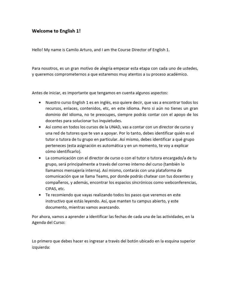 Welcome To English 1 | PDF