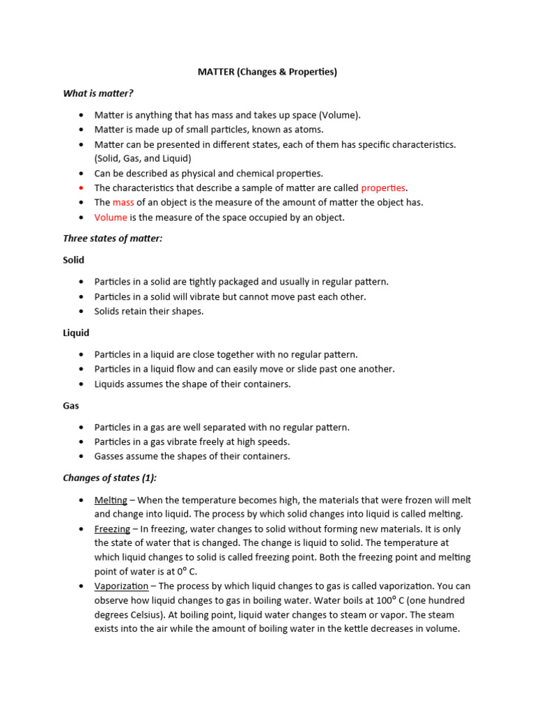Science Reviewer MATTER | PDF | Liquids | Gases