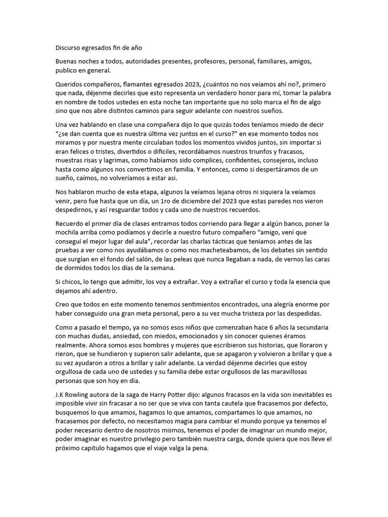 Discurso Egresados Fin de Año | PDF