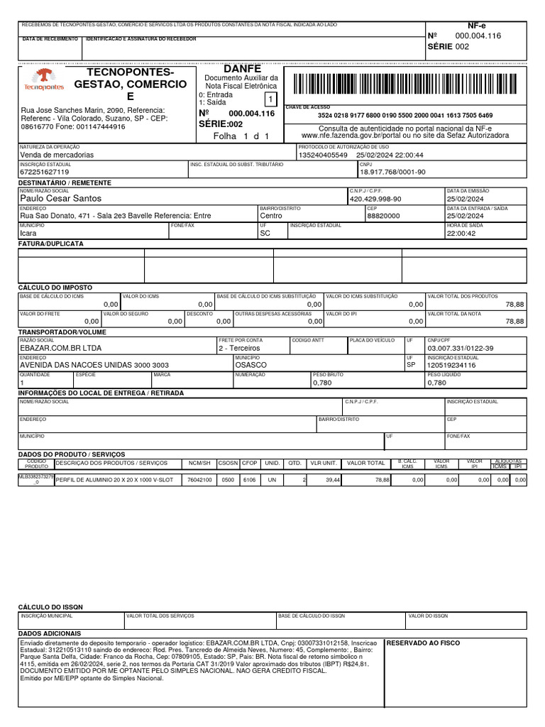 Perfil de Alumínio 20x20 V-Slot (2un C - 1000mm Cada) | PDF | Recibo ...