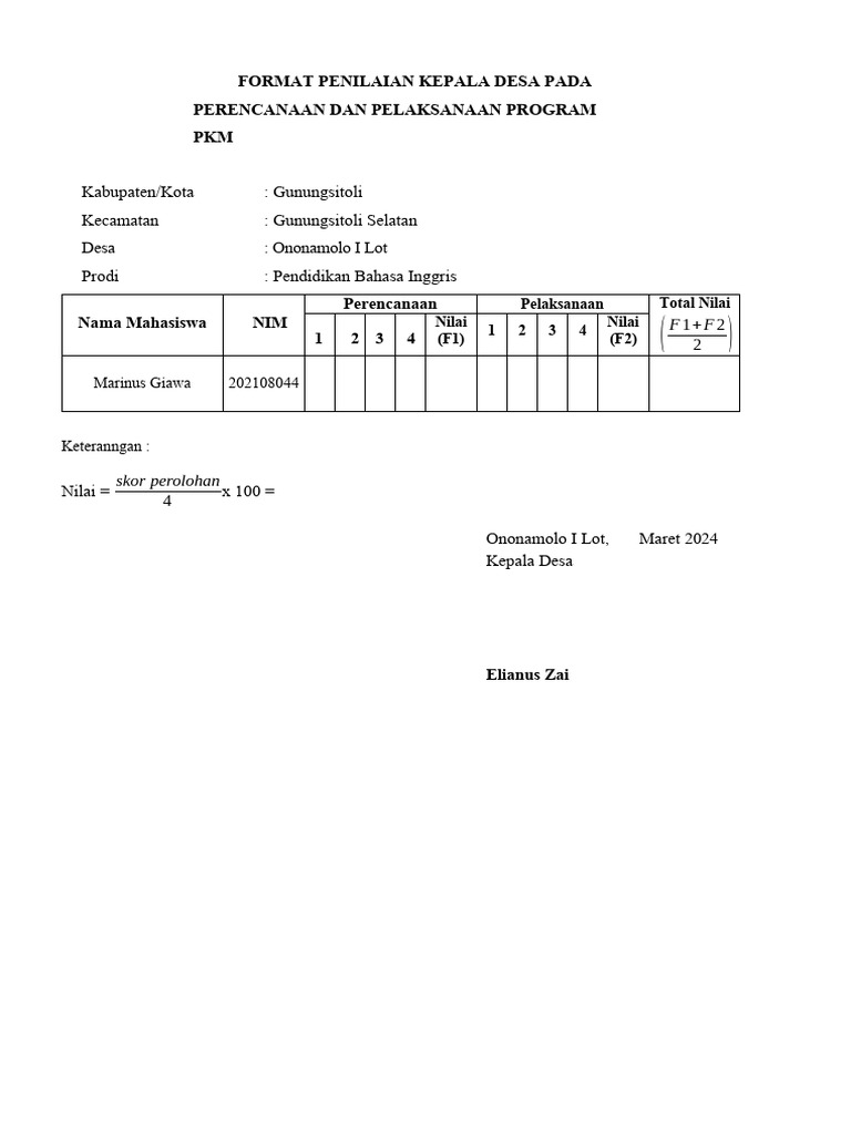 Format Penilaian Marinus | PDF
