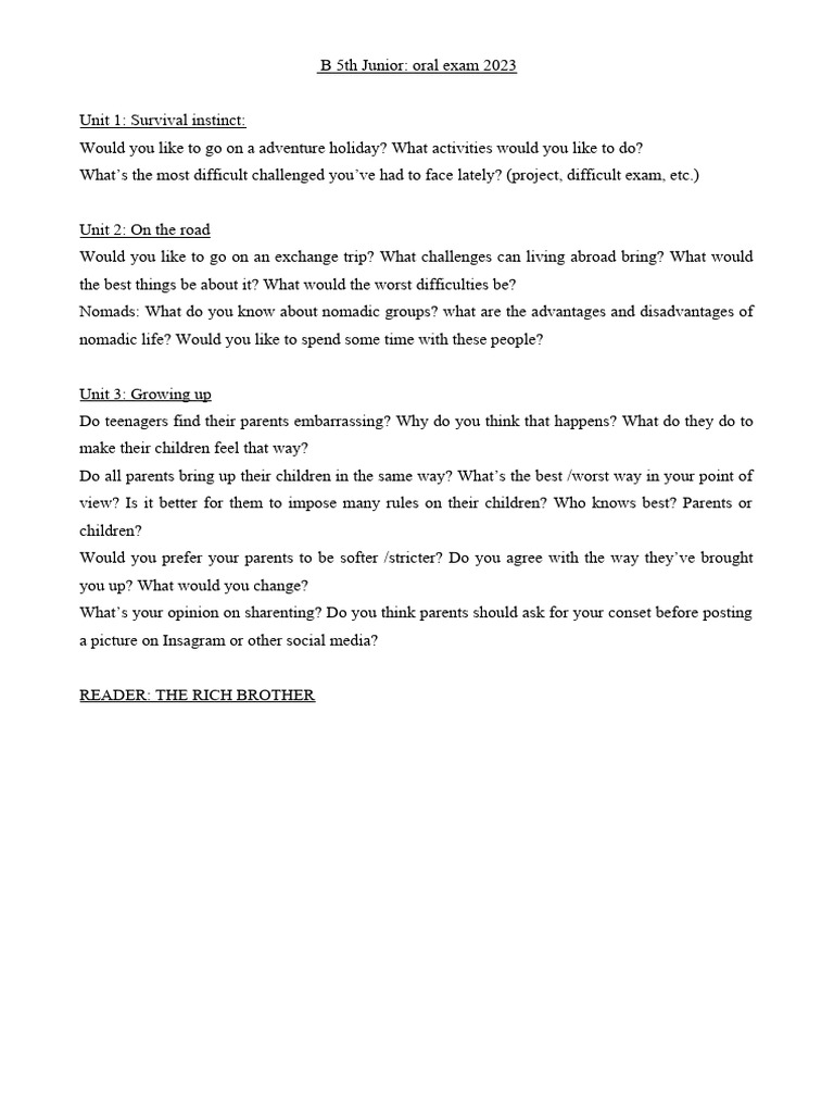 2023 Junior Oral Exam Guide | PDF | Wellness