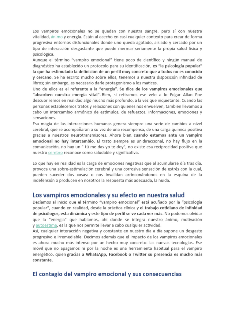 Protege tu energía de vampiros emocionales | PDF | Las emociones ...