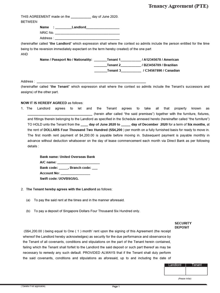 Sample Tenancy Agreement | PDF | Leasehold Estate | Landlord