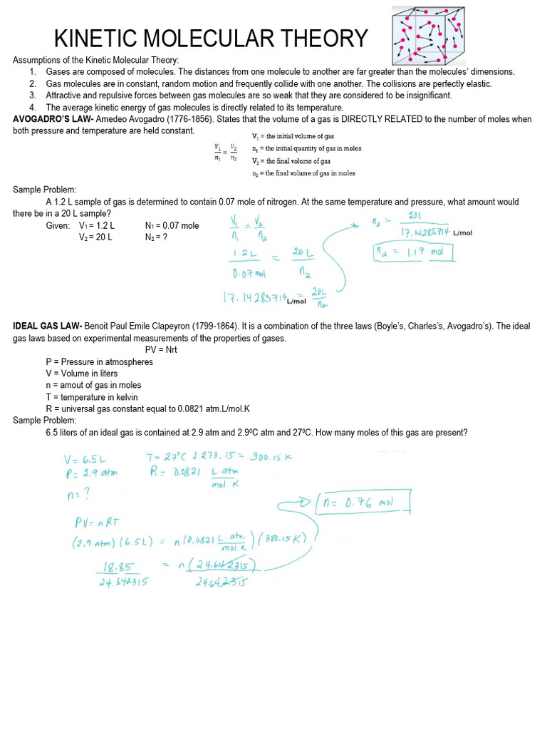 KINETIC MOLECULAR THEORY print | PDF | Gases | Molecules