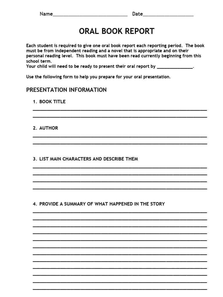 Oral Book Report Form and Rubric | PDF | Books | Human Communication