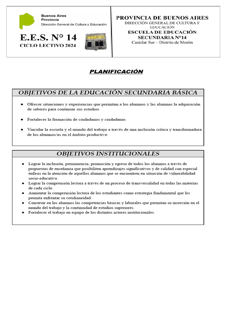 2°D PLG Prof. Báez Sofía (2024) - EES14 | PDF | Escuelas | Evaluación