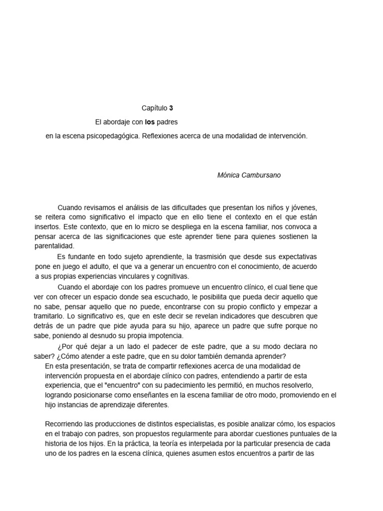 El Abordage Con Los Padres en La Escena Psicopedagógica. Cambursano ...