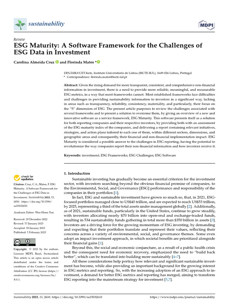 ESG Maturity A Software Framework For The Challeng | PDF ...