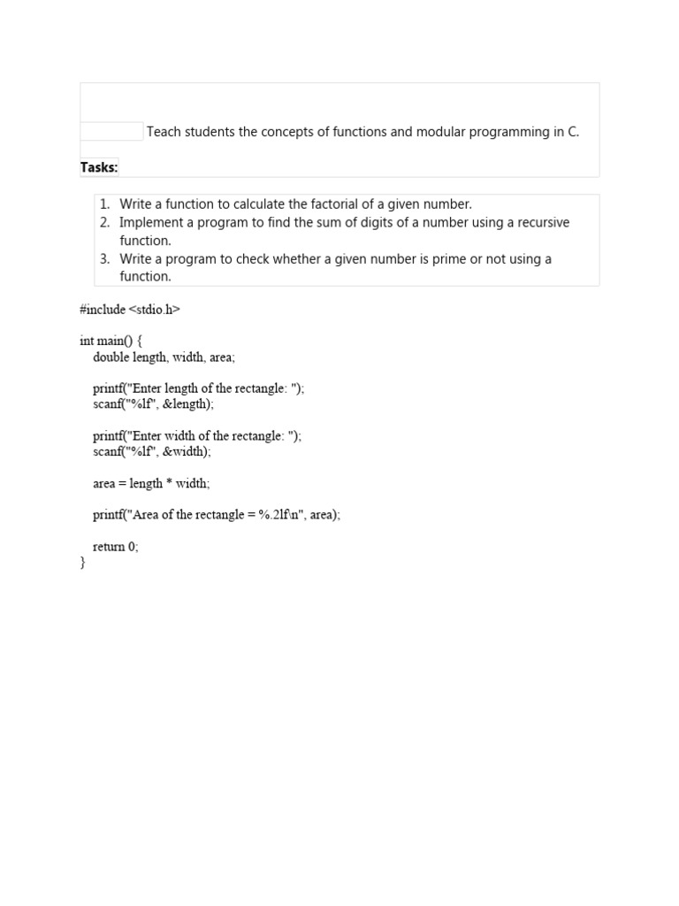 C Functions and Modular Programming Guide | PDF | Computers | Teaching ...