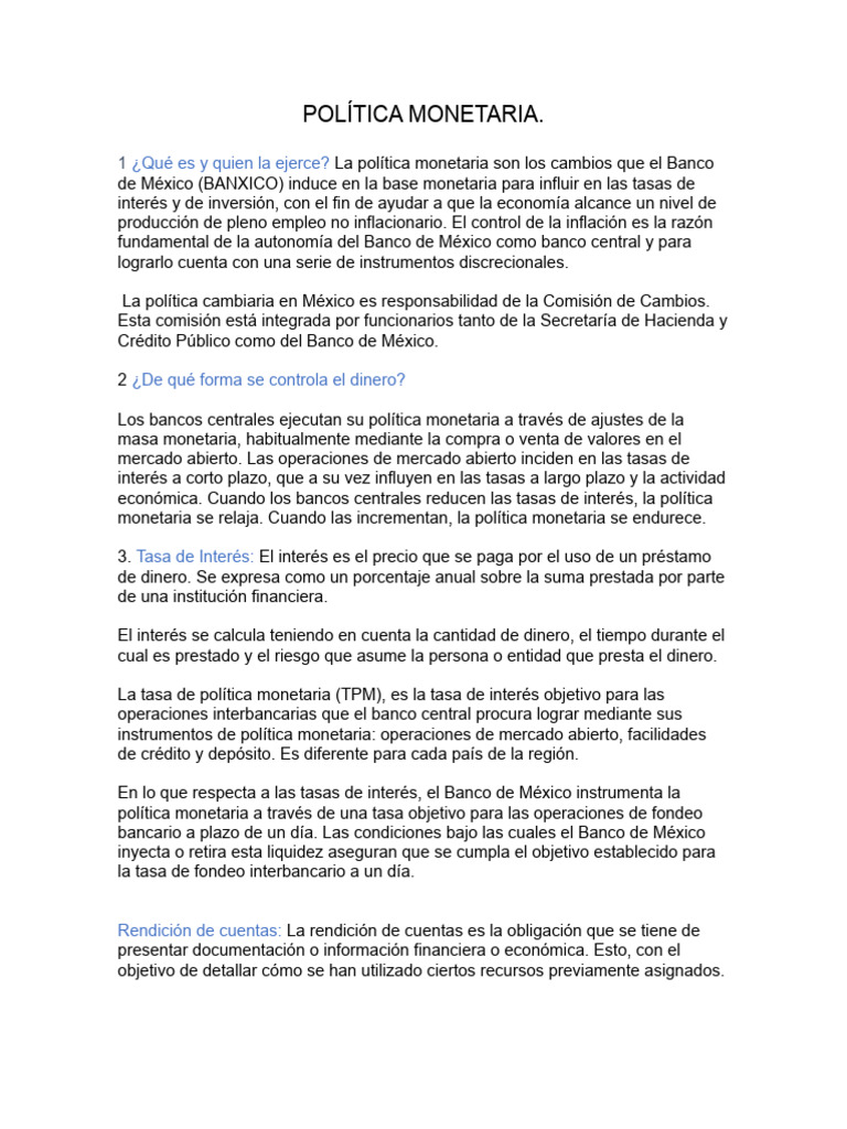 Política Monetaria | PDF | La política monetaria | Interés