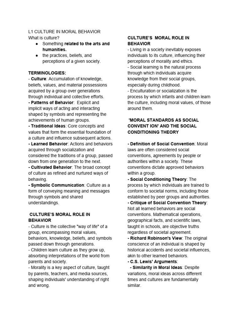 Culture in Moral Behavior | PDF | Morality | Virtue