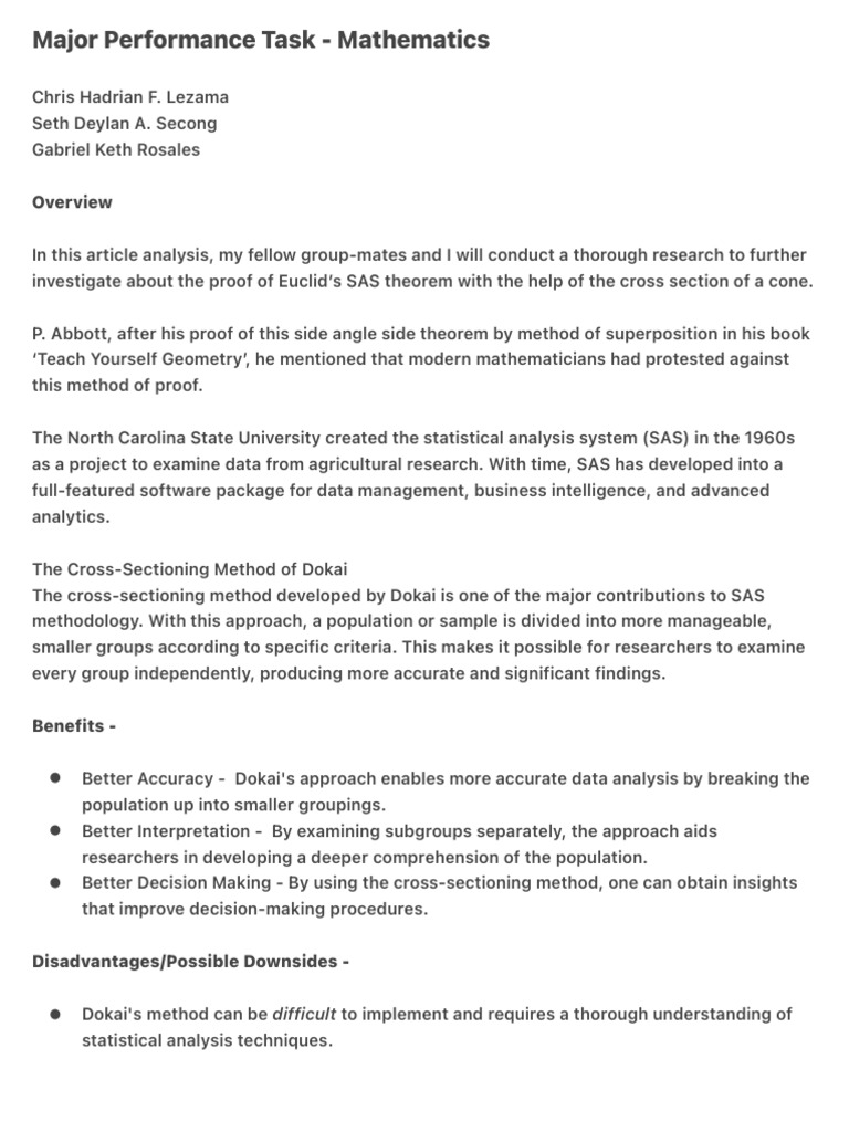 Major Performance Task - Mathematics 2 | PDF | Analysis | Sas (Software)