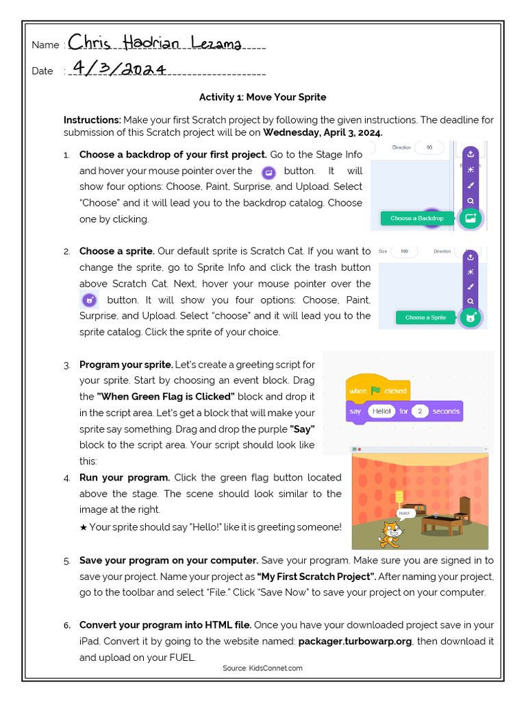 Activity 2 Move Your Sprite Pdf