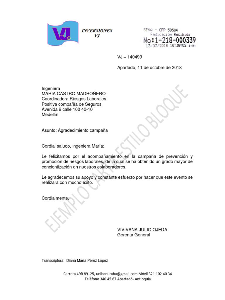 Ejemplo Carta Estilo Bloque | PDF