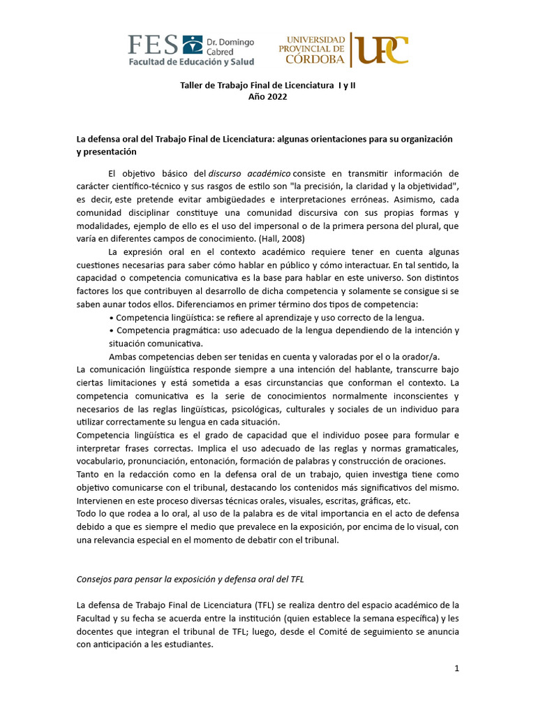Modulo La Defensa Oral Del TFL | PDF | Hablar en público
