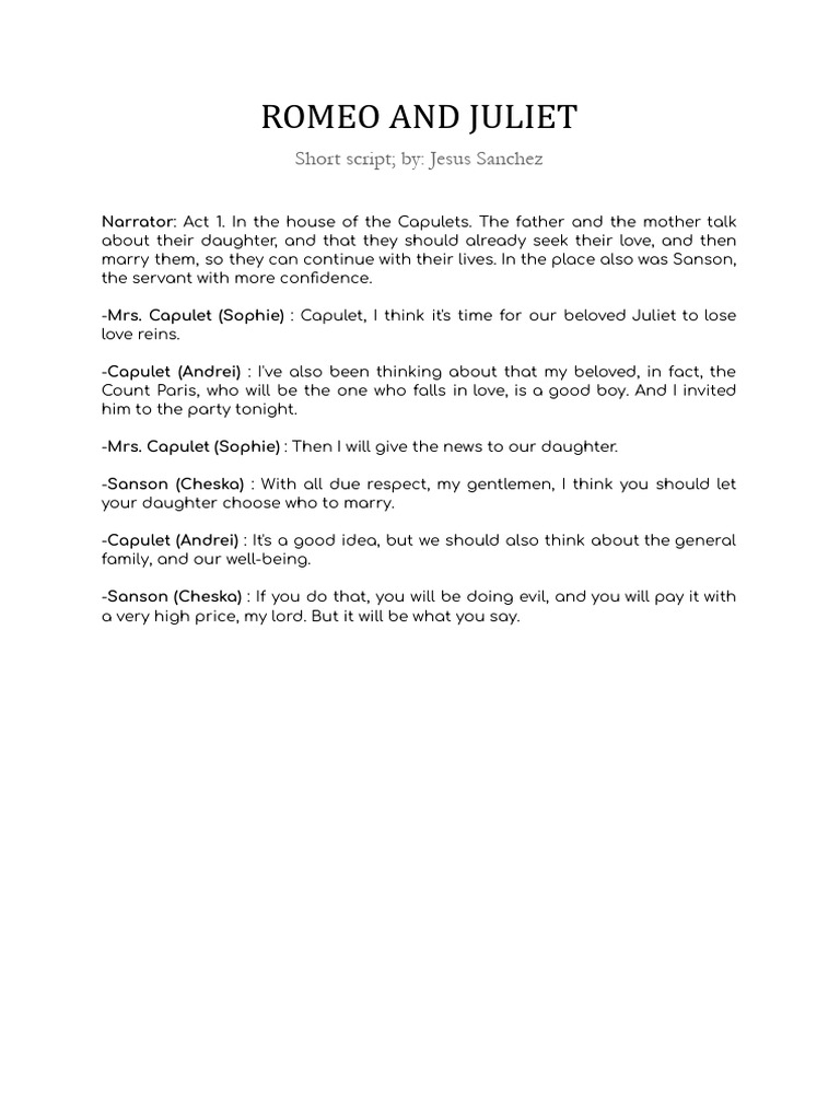 ROMEO AND JULIET Script | PDF | Characters In Romeo And Juliet | Romeo ...