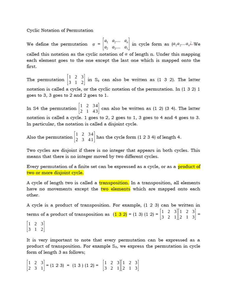 Lecture 4a Cyclicnotationof Permutation | PDF | Permutation | Group Theory Lecture 4a Cyclicnotationof Permutation | PDF | Permutation | Group Theory