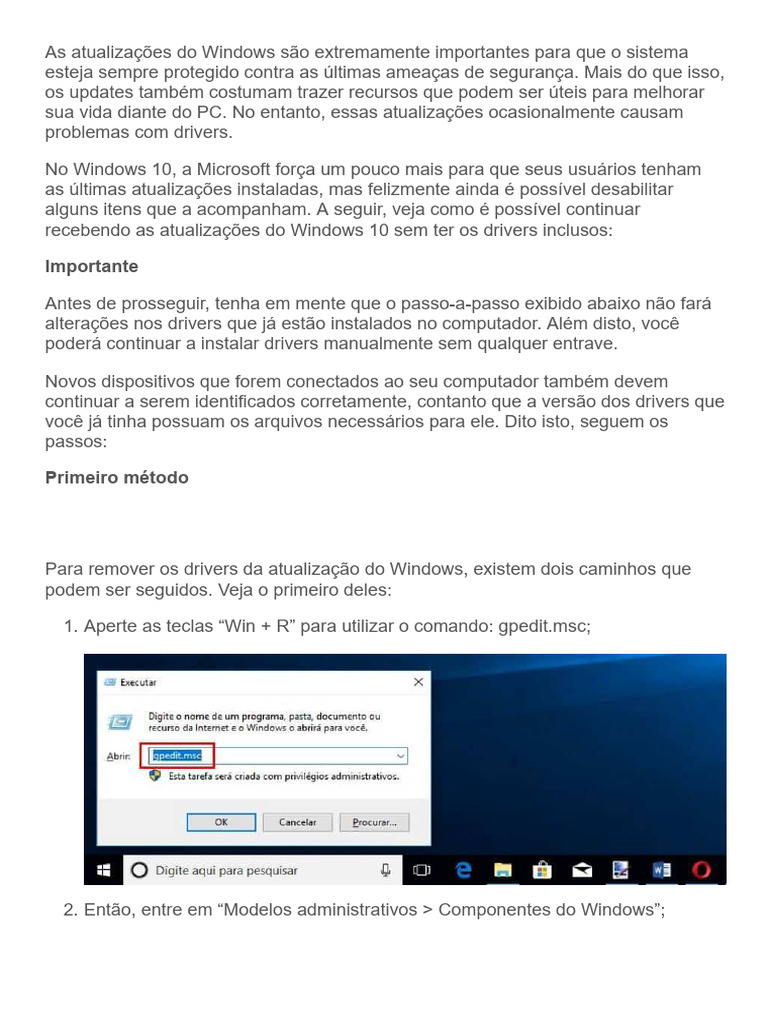 Desabilitar Instalação de Drivers Windows Update | PDF | Windows 10 ...