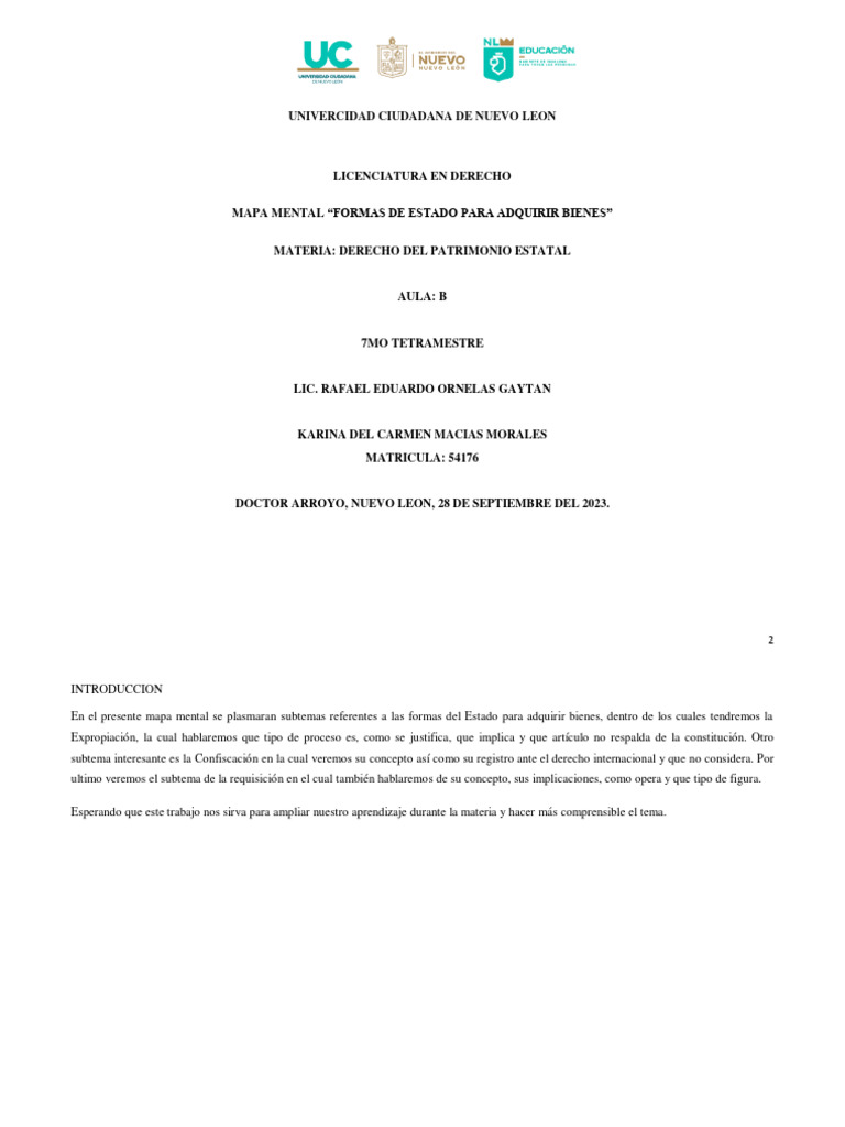 Mapa Mental Formas de Estado para Adquirir Bienes | PDF | Dominio eminente | Propiedad