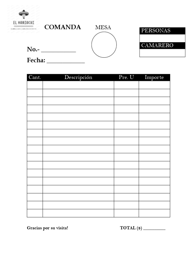 Comanda de Pedido Hotel | PDF