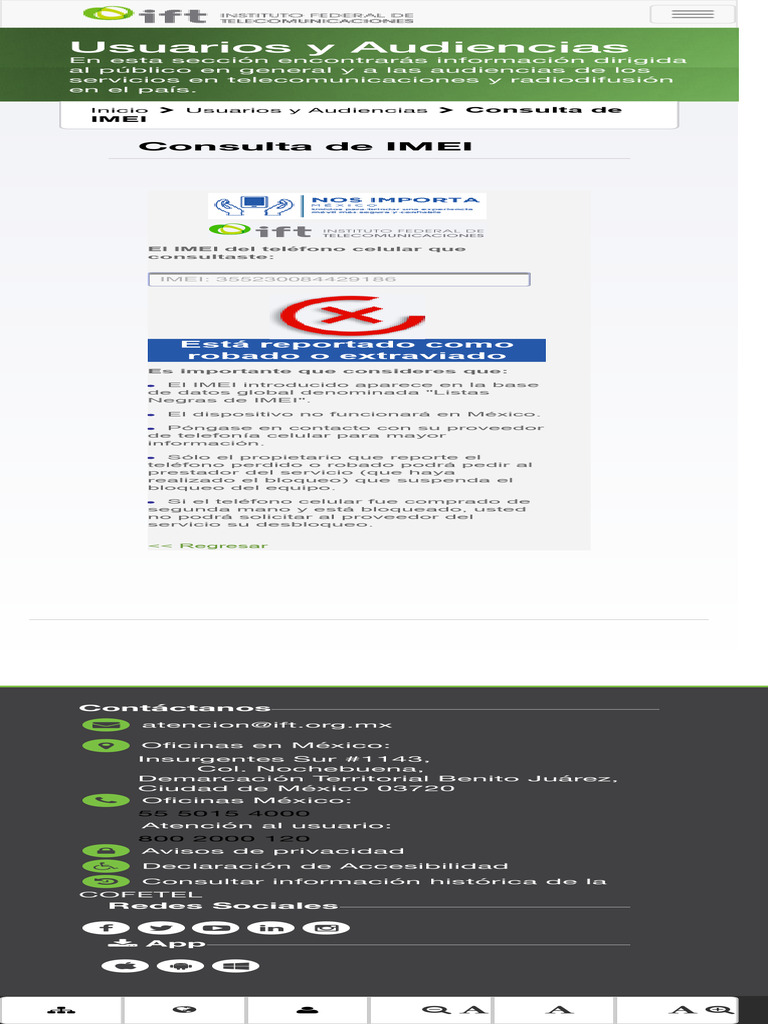 Consulta de IMEI Instituto Federal de Telecomunicaciones - IfT | PDF