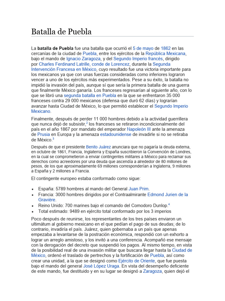 Batalla de Puebla: victoria mexicana 1862 | PDF | Militar