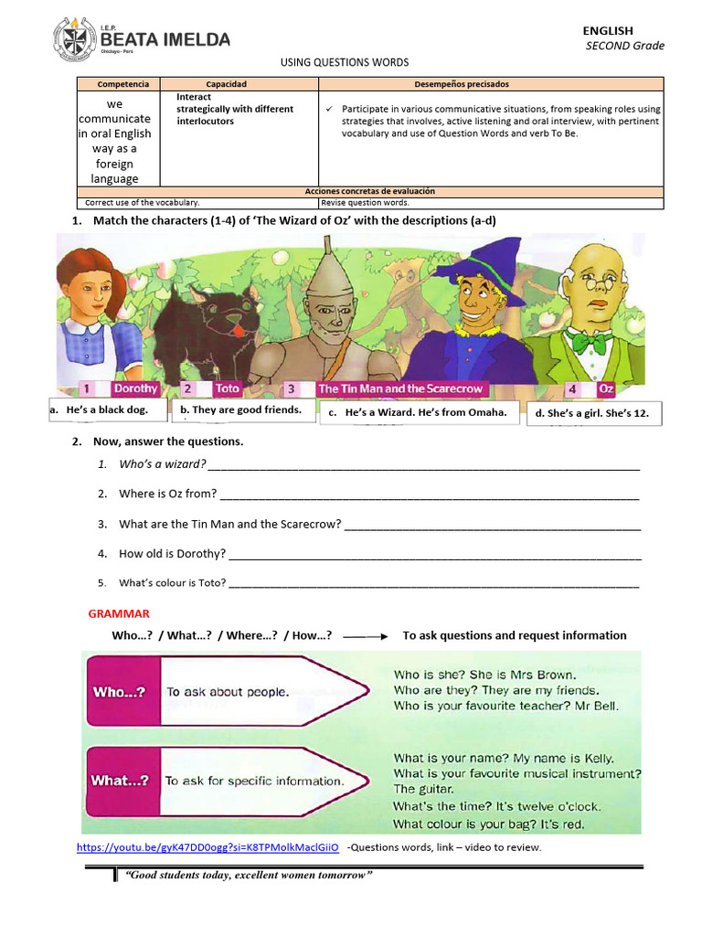 English Secondary-Second Grade-Ws-04.... | PDF | Wizard Of Oz ...