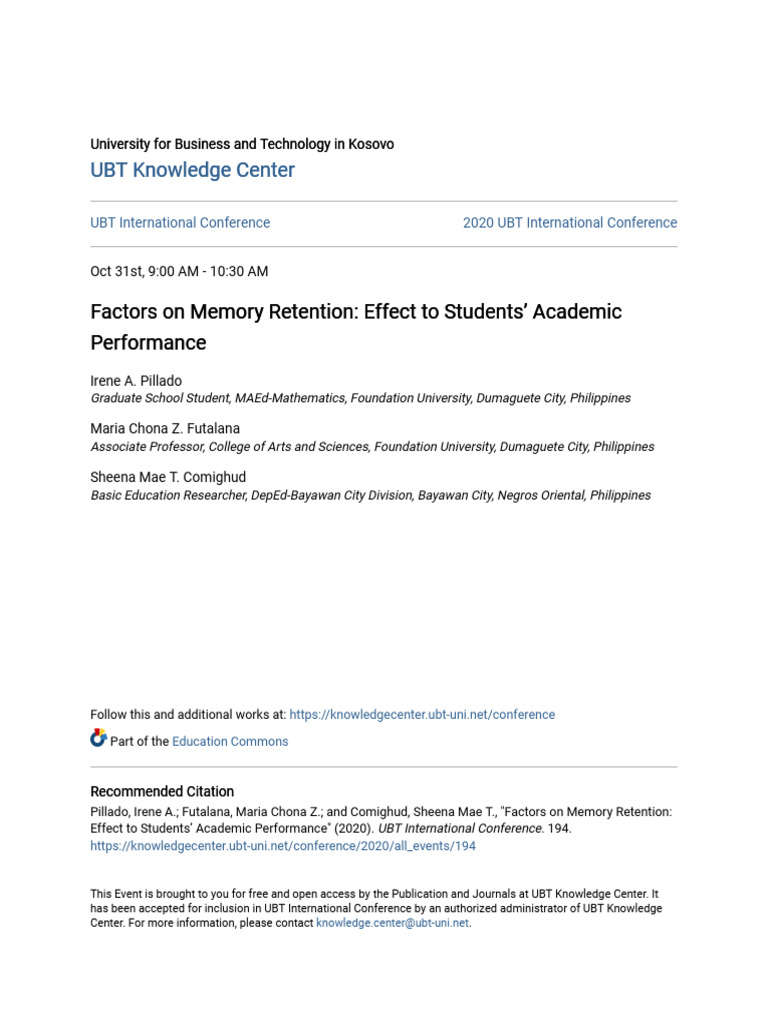 Memory Retention's Impact on Students | PDF | Learning | Teachers