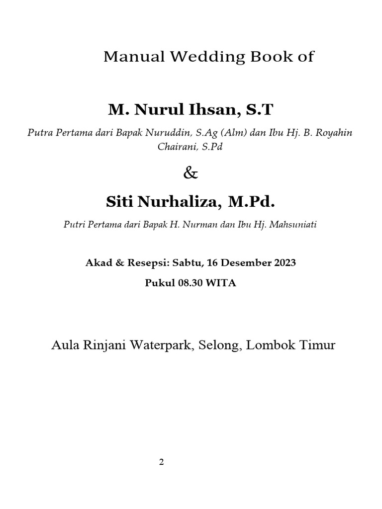 Manual-Wedding-Book-Ihsan&Iza (16-12-2023) | PDF