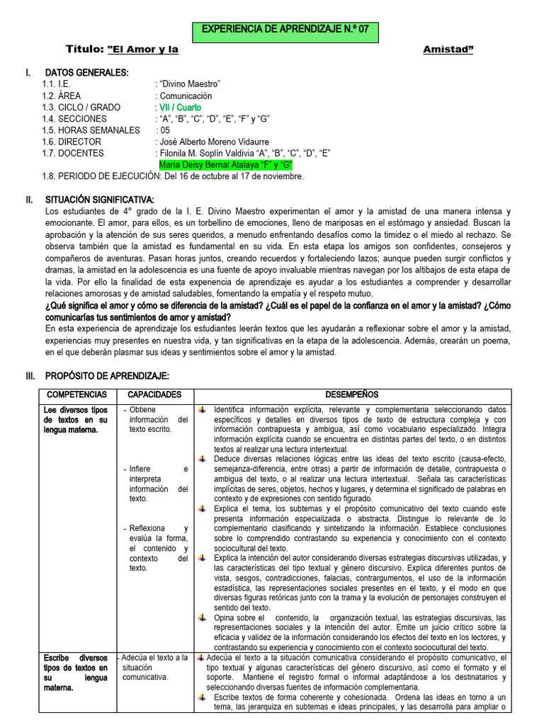 Eda 07 - 4° Grado - DM | PDF | Aprendizaje | Experiencia
