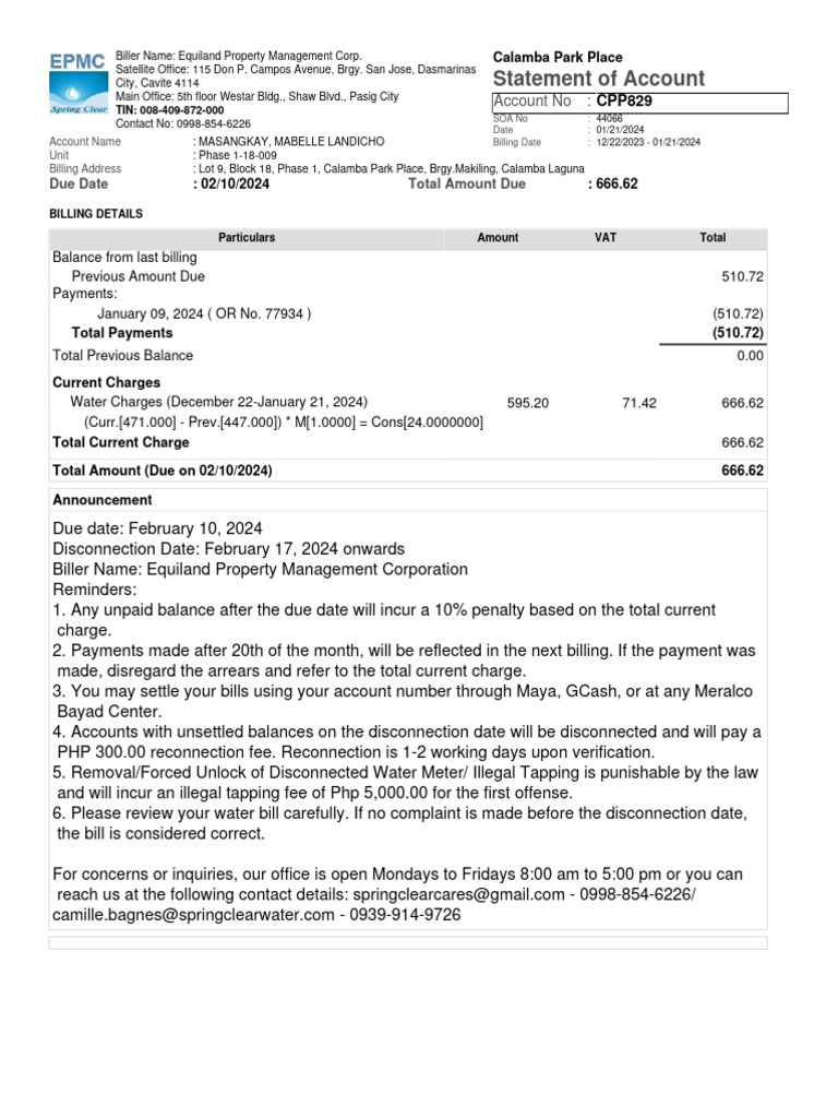 Billing Statement No - 44066 1 | PDF | Money | Payments