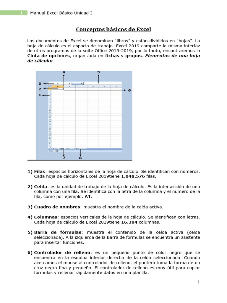 Manual Excel Basico Unidad 1 | PDF | Hoja de cálculo | Microsoft Excel