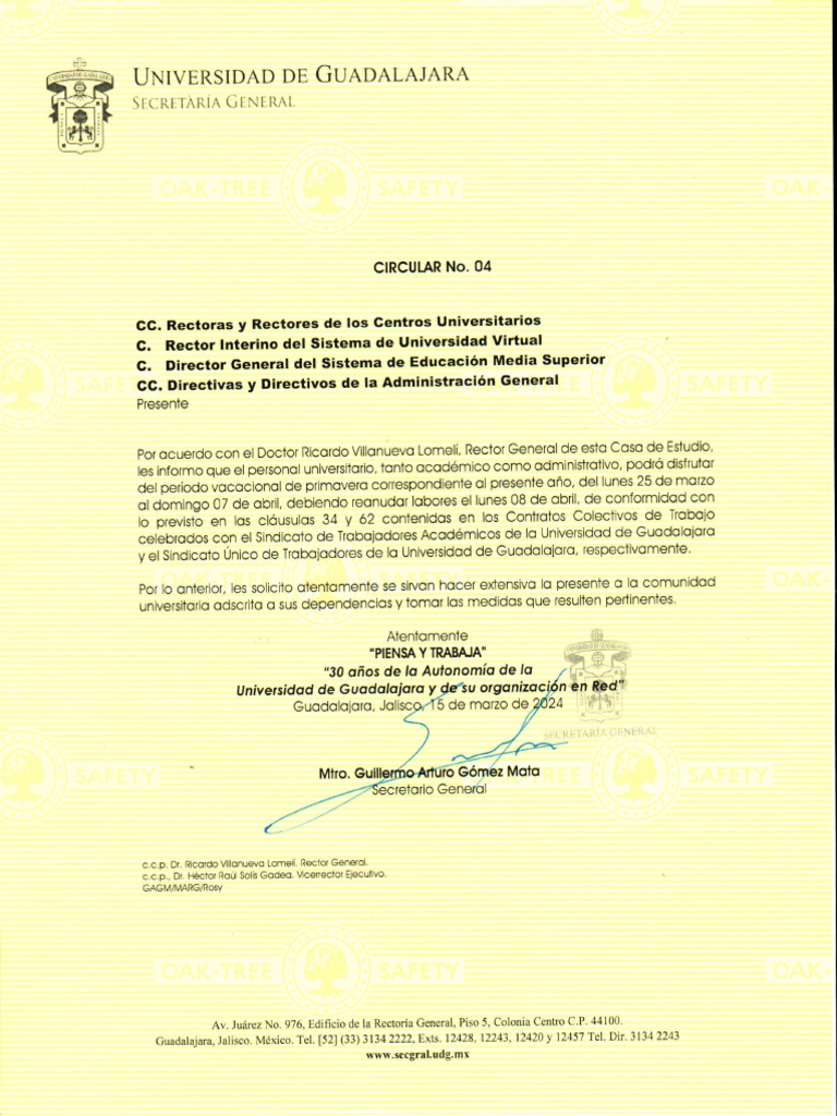 Circular No. 4 (Período Vacacional) | PDF