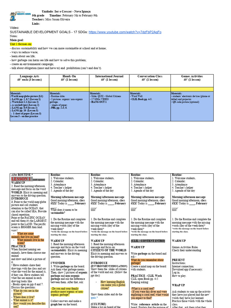 5th Grade Sustainability Unit Plan | PDF | Coral | Question