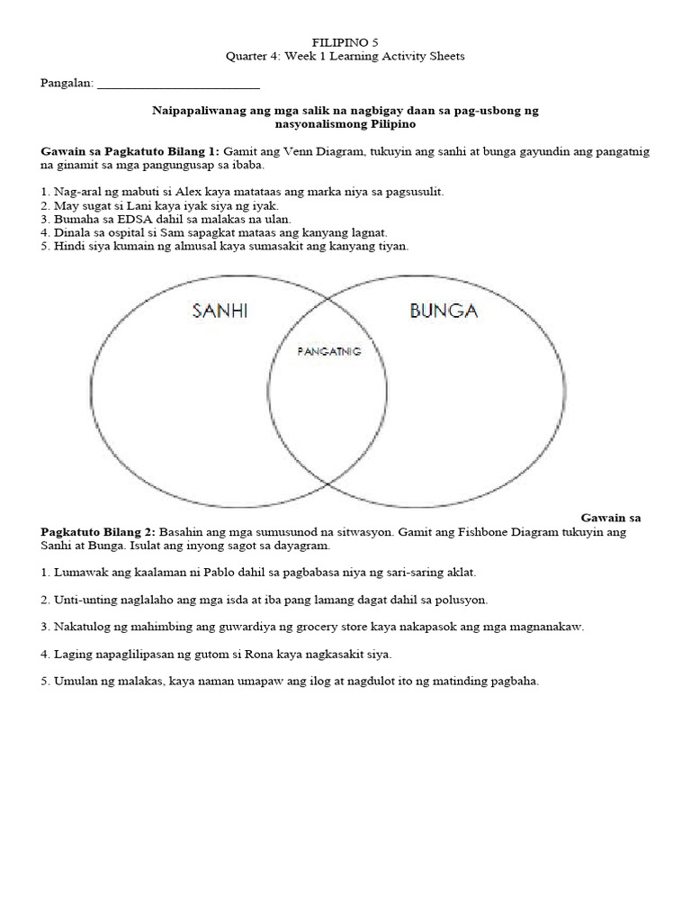 FILIPINO 5 Activity Sheet Q4 W1 | PDF