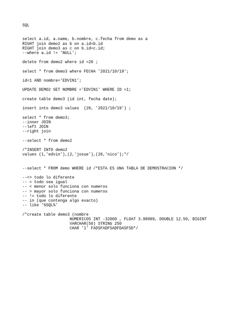 Consultas SQL: Joins y Operaciones CRUD | PDF