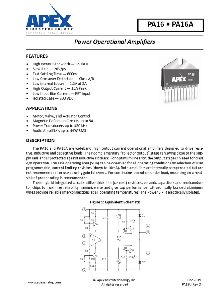 PA16 - PA16A: Power Operational Amplifiers | PDF | Amplifier ...